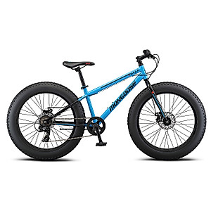 Mongoose Argus ST Fat Tire Mountain Bike for Youth Boys Girls, 24-Inch Wheels, Mechanical Disc Brakes, 12-Inch Steel Hardtail Frame, 7-Speed, Blue