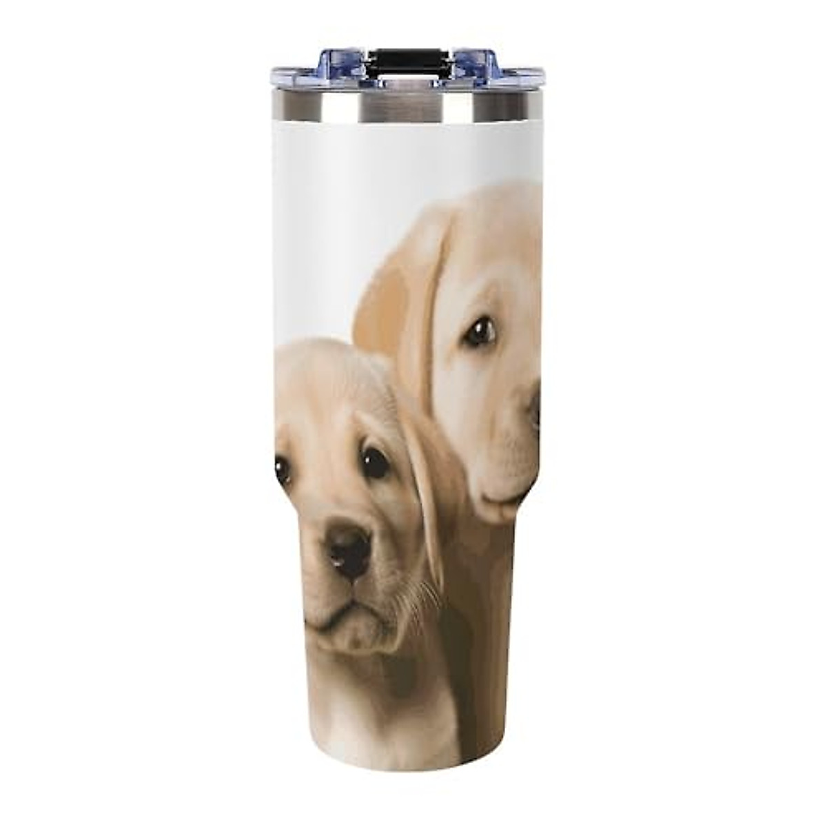 LLUTSNTH 40 Oz Vacuum Tumbler with Violet Handle Leakproof Insulated Tumbler Funny Labrador Puppy Dog Stainless Steel Travel Mug with Lid And Straw Coffee Cup Cute Water Bottles Cup Holder Friendly