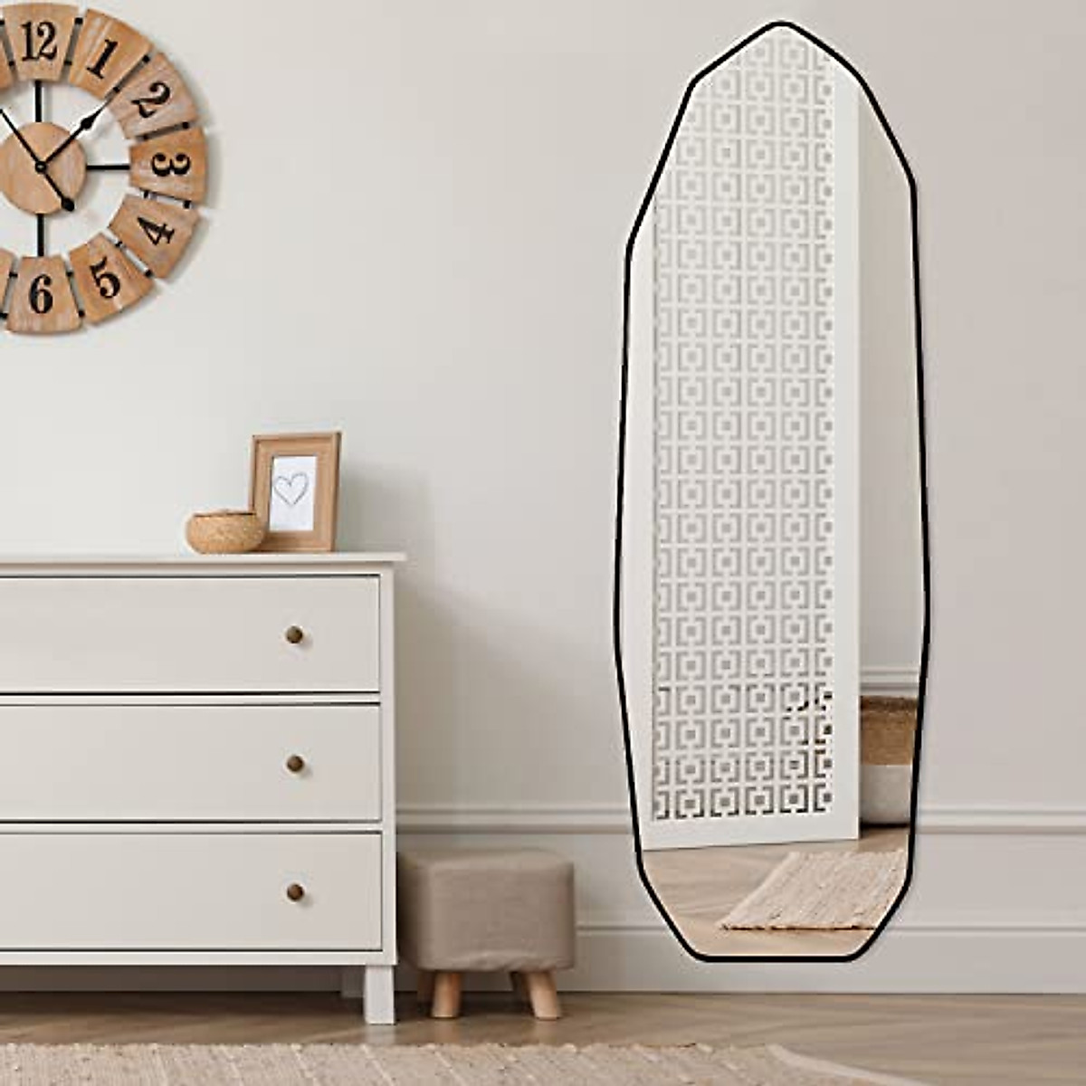 SANHUAMAO Full Length Mirror 22" x 65" Irregular Floor Length Mirror with Stand, Wall Mirror Diamond Shaped for Living Room, Bathroom, Entryway and Cloakroom, Black Aluminum Frame