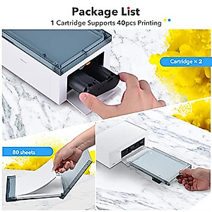 Liene Photo Printer Paper & Cartridge, 2 Ink Cartridge Refill & 80 Sheets Photo Papers, 4x6, Dye Sublimation, Water & Oxidation-Proof, Compatible w Printer, for Display, Framing, Scrapbook