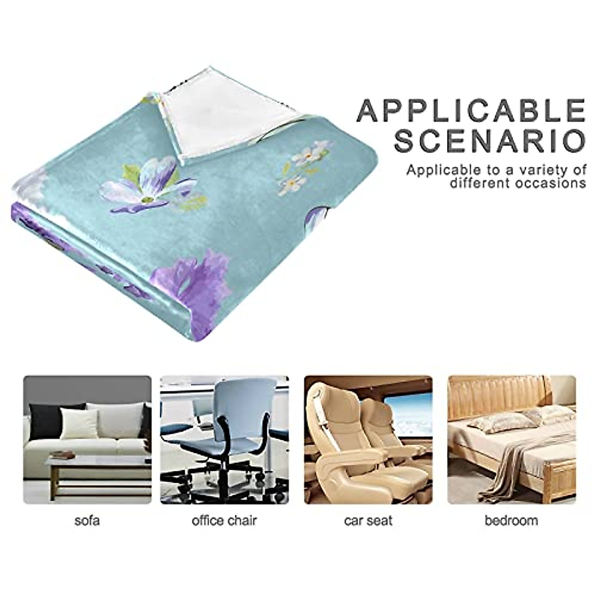 WENXOUAL Double-Sided Microfleece Blanket Thin Cozy Warm TV Blanket Blooming Iris Flowers Air Conditioning Throw Blankets Decorative Throw Blankets for Sofa Floor Couch Bed Living Room-50x60