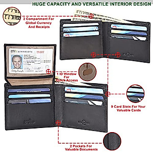 Mens Leather Wallet Rfid Blocking Slim Notecase Front Pocket Flip ID Window With 14 Slots | Real Full Grain Genuine Leather | Multiple Card Holder | Compact Premium Best Handmade Gift (Midnight Black)