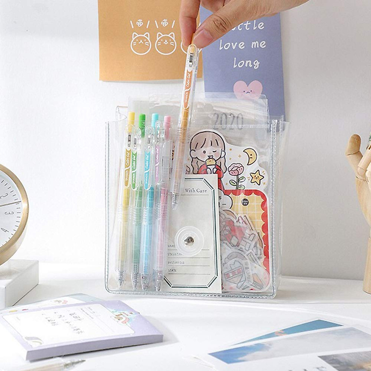 ZMLSED Washi Masking Tapes Multi Organizer Pouch, Minimalist Transparent Large-Capacity Visible Portable Storage Bag for Stationery Stickers Travel Small Object Planner Pens Journal Supplies