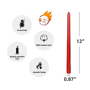 Zest Candle 12-Piece Taper Candles, 12-Inch, Ruby Red