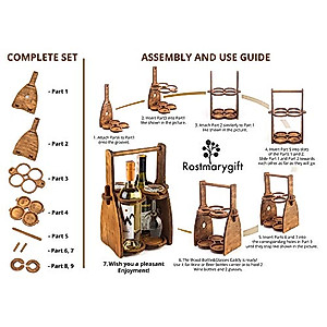 Wood Wine Bottle Glasses Caddy - Beer Carrier - Drinking Desk Accessories - Craft 4 Pack bottle Case - Men's Wine Organizer - Glass tray holder - Wine storage stand - Drink Holder for beer, for wine