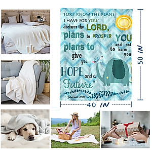 Yamco Elephant Throw Blanket - Christian Gifts for Kids - Religious for Christian Friends 50" x 40" Blankets - Bible Verse Church Catholic Gift - Baby Shower First Communion Ideas - Confirmation Gifts