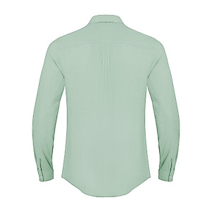 JEKAOYI Button Down Linen Shirts for Men Casual Long Sleeve Regular Fit Cotton Beach Shirts with Pocket Mint Green