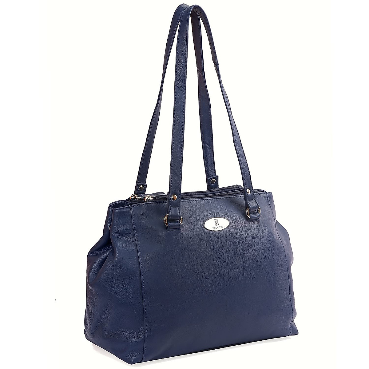 ROLANDO Rose Women's Top-Handle Leather Handbag (Navy Blue)
