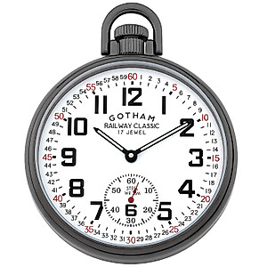 Gotham Men's Gun-Plated Stainless Steel Mechanical Hand Wind Railroad Style Pocket Watch # GWC14108B