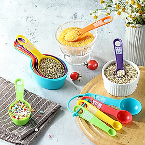12PCS Measuring Cups, Little Cook Colorful Measuring Cups and Spoons Set, Stackable Measuring Spoons, Nesting Plastic Measuring Cup, kitchen Measuring Set for Baking & Cooking (6+6, Multi Colors)