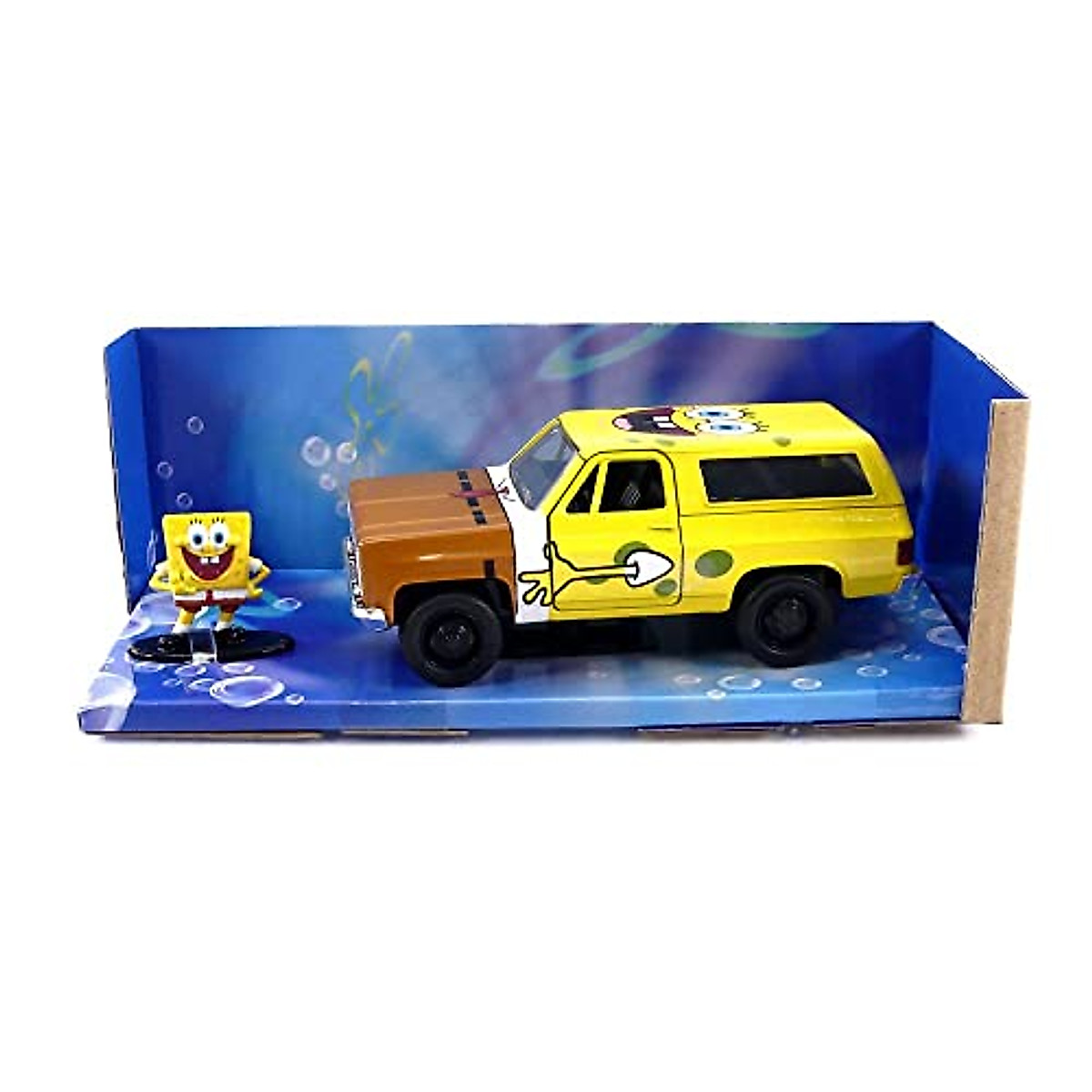 Jada Toys Spongebob Squarepants 1:32 1980 Chevy Blazer K5 Die-cast Car and 1.65" Spongebob Figure, Toys for Kids and Adults, 31798 , Yellow