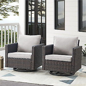 Artfurniz Patio Chairs Wicker Swivel Rocker - Oversize Patio Furniture Conversation Set Outdoor Swivel Glider 350LBS Max Load Outdoor Rocking Chairs with High Back for Porch Balcony Deck - Brown/Beige