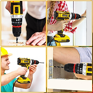 CANBRAKE 21V Tool Kit with Drill, 120PCS 21V Cordless Drill Set with 3/8" Keyless Chuck of Metal & 25+3 Clutch with Impact, 2 x 2.0Ah Battery & Fast Charger, Max Torque 45Nm, 2-Variable Speed