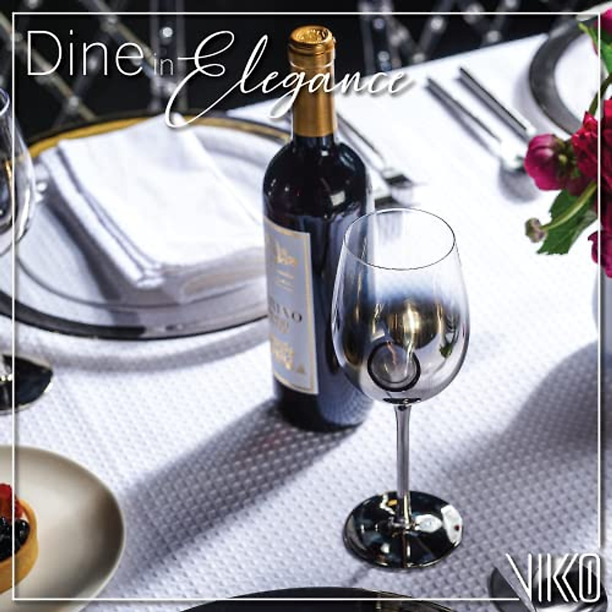 Vikko Décor Silver Ombre White Wine Glasses | Thin, Handblown Glass – Tall, Elegant Stem – Dishwasher Safe – 17.5 Ounce Cup – Great Gift Idea – Set of 12 Wine Glasses