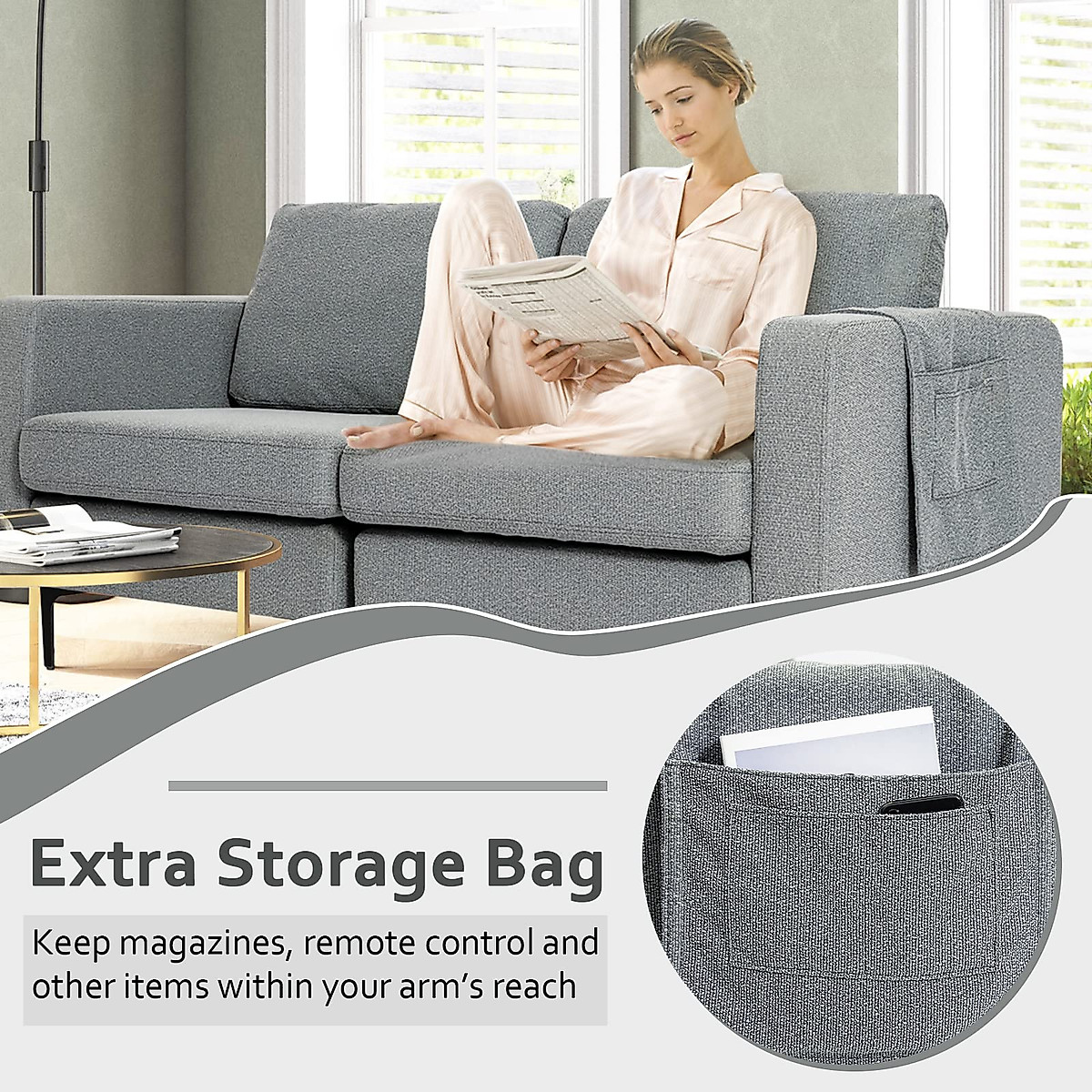 Giantex 2-Seat Sofa Couch, 66" L Modern Loveseat, Thick Cushion, Armrest Magazine Holder with 2 Pockets, Metal Legs, Ideal for Living Room Reception Room Office
