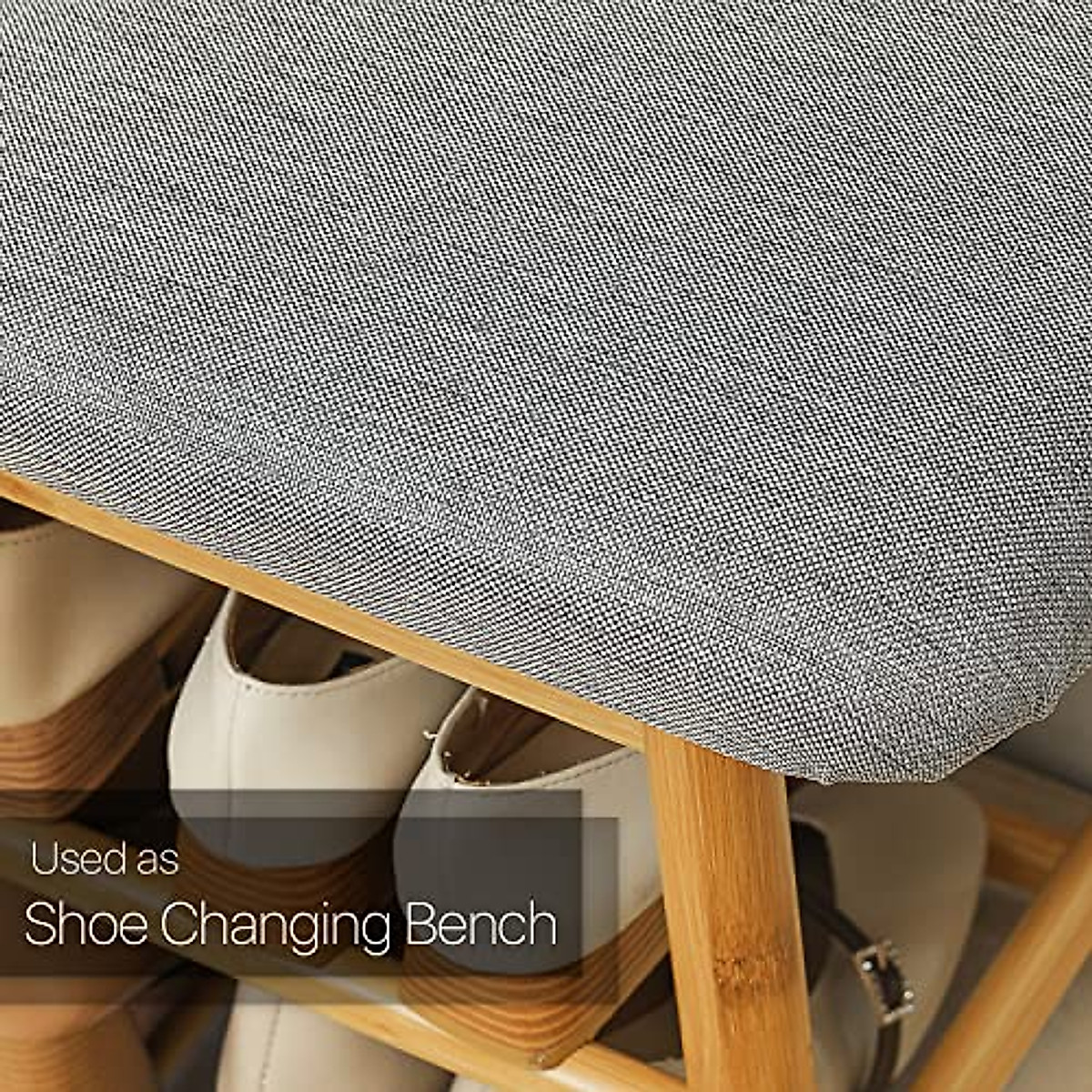 MoNiBloom 2 Tier Shoes Bench, Bamboo Upholstered Shoe Rack Entryway ...