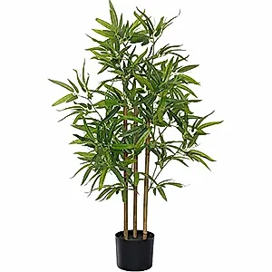 SOFTFLAME 3ft Bamboo Artificial Tree, Faux Bamboo Plant, Artificial Plant with 3 Trunks, Ideal for Home Office Indoor Decoration