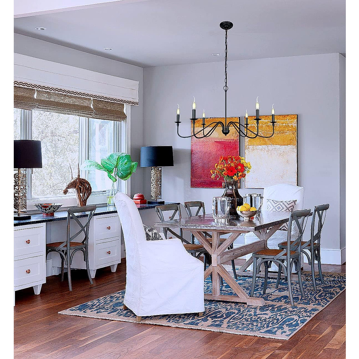 Black Chandelier RC Ceiling Light Fixture -6 Light 36 inches-Modern Farmhouse Apply to Chandeliers for Dining Room Lighting,Living Room,Bedroom,Foyer