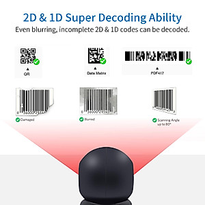 1D 2D QR Desktop Barcode Scanner, Symcode Omnidirectional Hands-Free Automatic USB Barcode Reader Scanner, Capture Barcodes from Mobile Phone Screen, Automatic Image Sensing Barcode Scanner