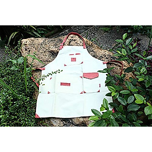 Berry&Bird Canvas Garden Apron with Pockets for Women & Men Waterproof Aprons Adjustable Neck Heavy Duty in Kitchen Cooking Outdoor Gardening