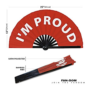 I'm Proud Hand Fan Foldable Bamboo Circuit Hand Fan Funny Gag Slang Words Expressions Statement Gifts Festival Accessories Rave Handheld Circuit Event Fan Clack Fans (Red)