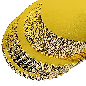 CHERRY 25-Pack 10 inch Sturdy Round Cake Boards, Gold Cardboard Cake Circles plate Scalloped Base,Pack of 25 (Gold)
