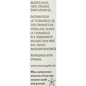 La Tourangelle, Organic High Oleic Sunflower Oil, Neutral Oil For Medium to High Heat Cooking and Skin Care, Non GMO, Pesticide and Chemical Free, 16.9 Fl Oz
