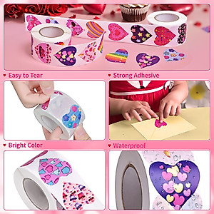 Fun Little Toys 1000PCS Valentine Heart Stickers for Kids, 1.5in Valentine's Day Colorful Red Love Decorative Decals Labels Art Craft Cards Envelopes Wedding Party Decorations Supplies