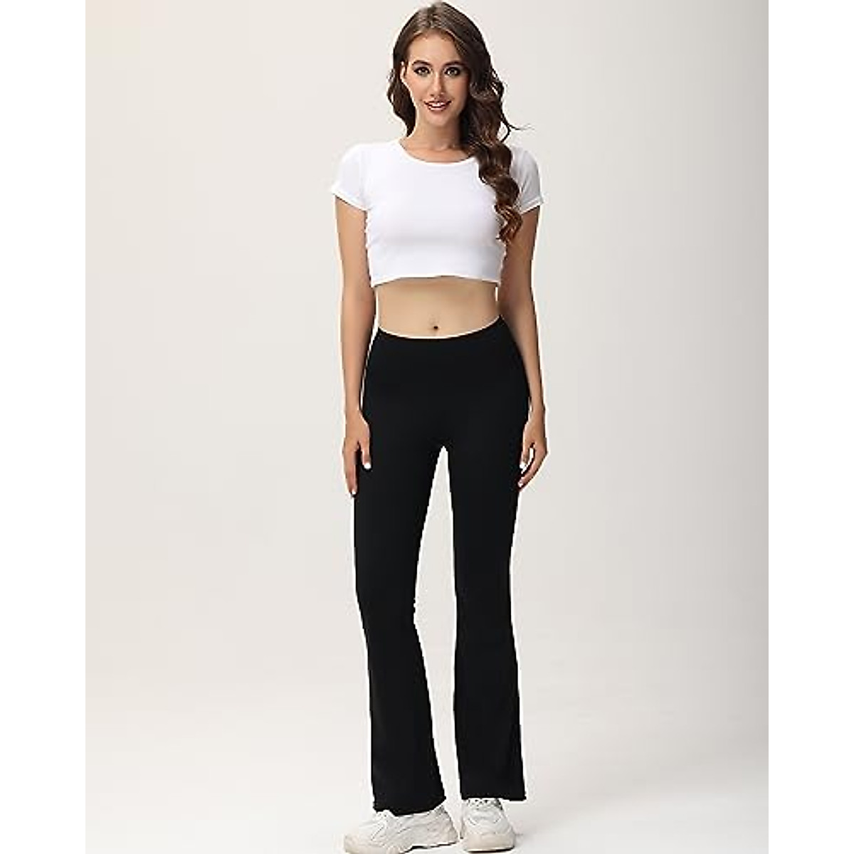 LAOARA Women Bootcut Yoga Pants Crossover Tummy Control Workout Legging High Waist Stretch Pants Black L