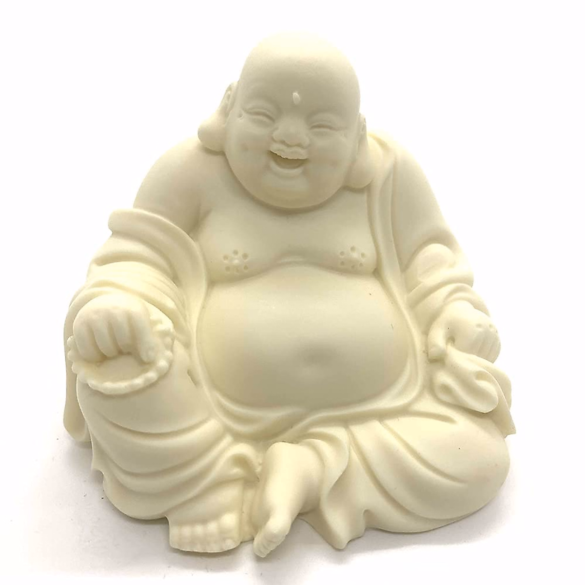 Buddha Statue for Home and Garden,2.8" Laughing Buddha Statue,Ivory Finish Seated Statue,Collectibles and Figurines,Desk Decor Zen Decor Garden Decor,Pray for Blessing.