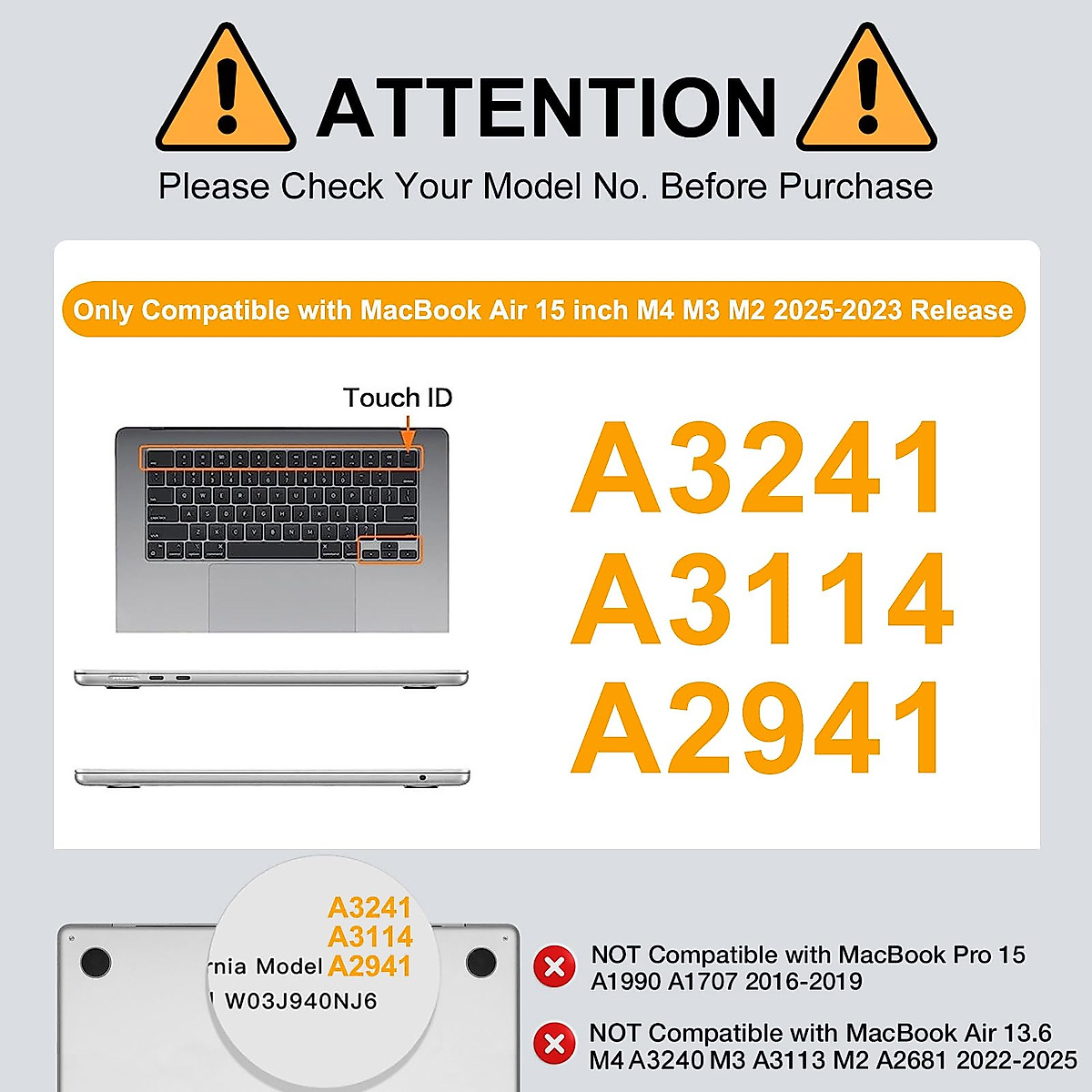 MOSISO Compatible with MacBook Air 15 inch Case M4 M3 M2 2025 2024 2023 Release A3241 A3114 A2941 with Touch ID, Plastic Hard Shell Case&Keyboard Cover&Screen Protector&Storage Bag, Crystal Clear