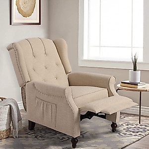 VUYUYU Wingback Recliner Chair, Push Back Arm Chair with Heat and Massage, Tufted Single Sofa for Home, Living Room, Office, Bedroom (Beige)
