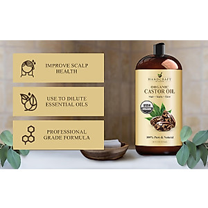 Handcraft Blends Organic Castor Oil - 28 Fl Oz - 100% Pure and Natural - Premium Grade Oil for Hair Growth, Eyelashes and Eyebrows - Carrier Oil - Hair & Body Oil - Expeller-Pressed
