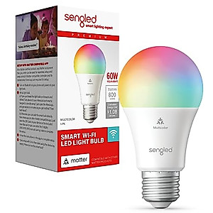 Sengled LED Smart Light Bulb (A19), Matter-Enabled, Multicolor, Works with Alexa, 60W Equivalent, 800LM, Instant Pairing, 2.4 GHz, Wi-Fi, 1-Pack
