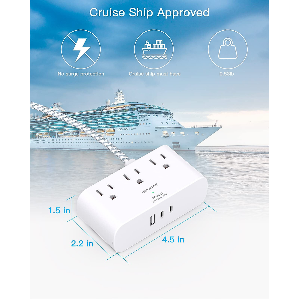 Black Power Strip Surge Protector and 6Ft Ultra Thin Flat Extension Cord