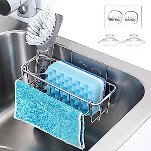 KESOL 3-in-1 Kitchen Sink Caddy - Adhesive Sponge Holder for Kitchen Sink + Dish Cloth Hanger + Dish Brush Holder, 304 Stainless Steel Rust Proof, Water Proof, No Drilling Kitchen Sink Accessories