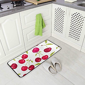 ZZAEO Seamless Pattern With Cherry Berries Kitchen Floor Mat Non Skid Area Rug Absorbent Soft Comfort Standing Mat Home Decor - 39 x 20 Inch