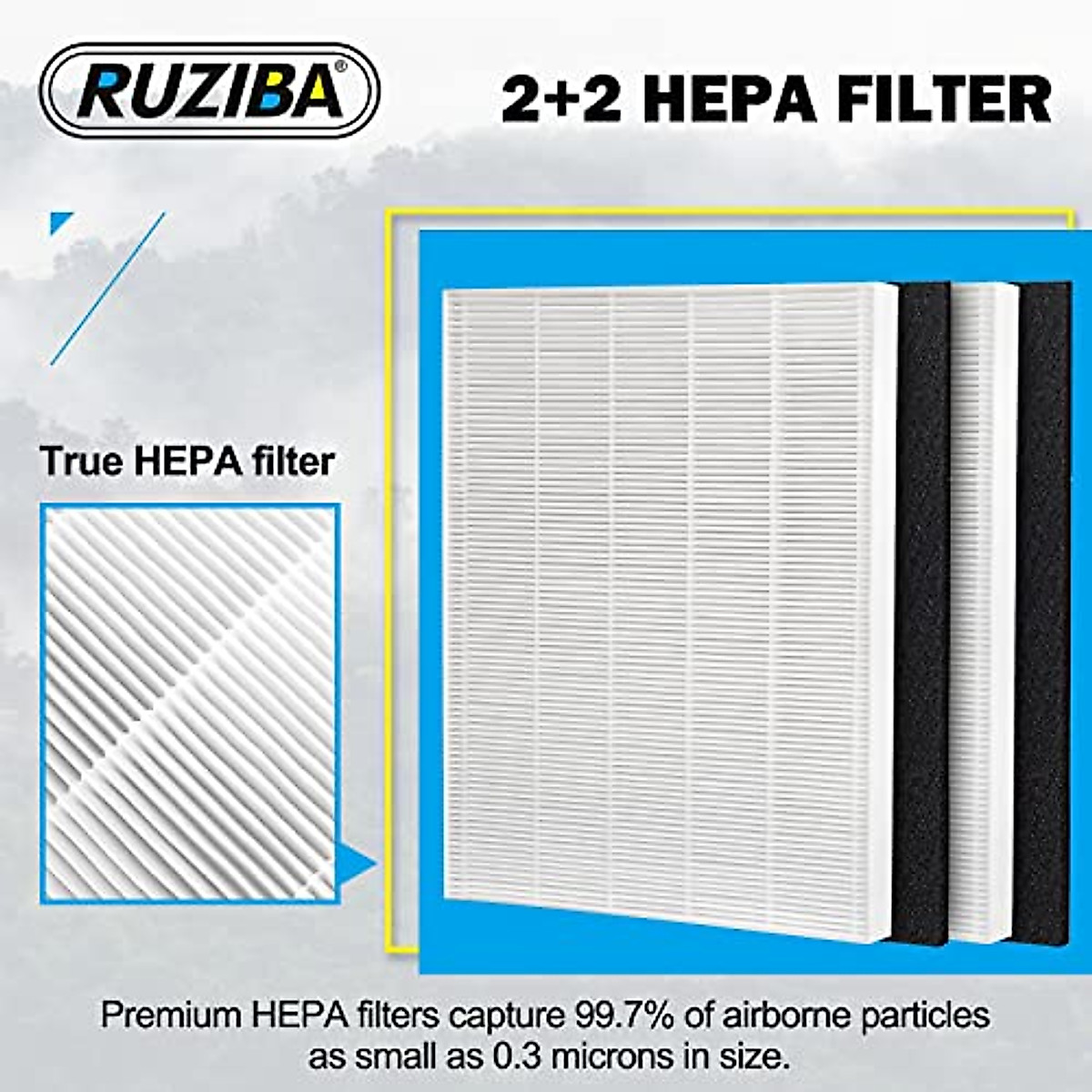 RUZIBA C545 Filter Replacement for Winix S Filter, Compatible with Winix C545 P150 B151 Air Purifier, Part# 1712-0096-00 and 2522-0058-00, 2 HEPA and 2 Pre-filter