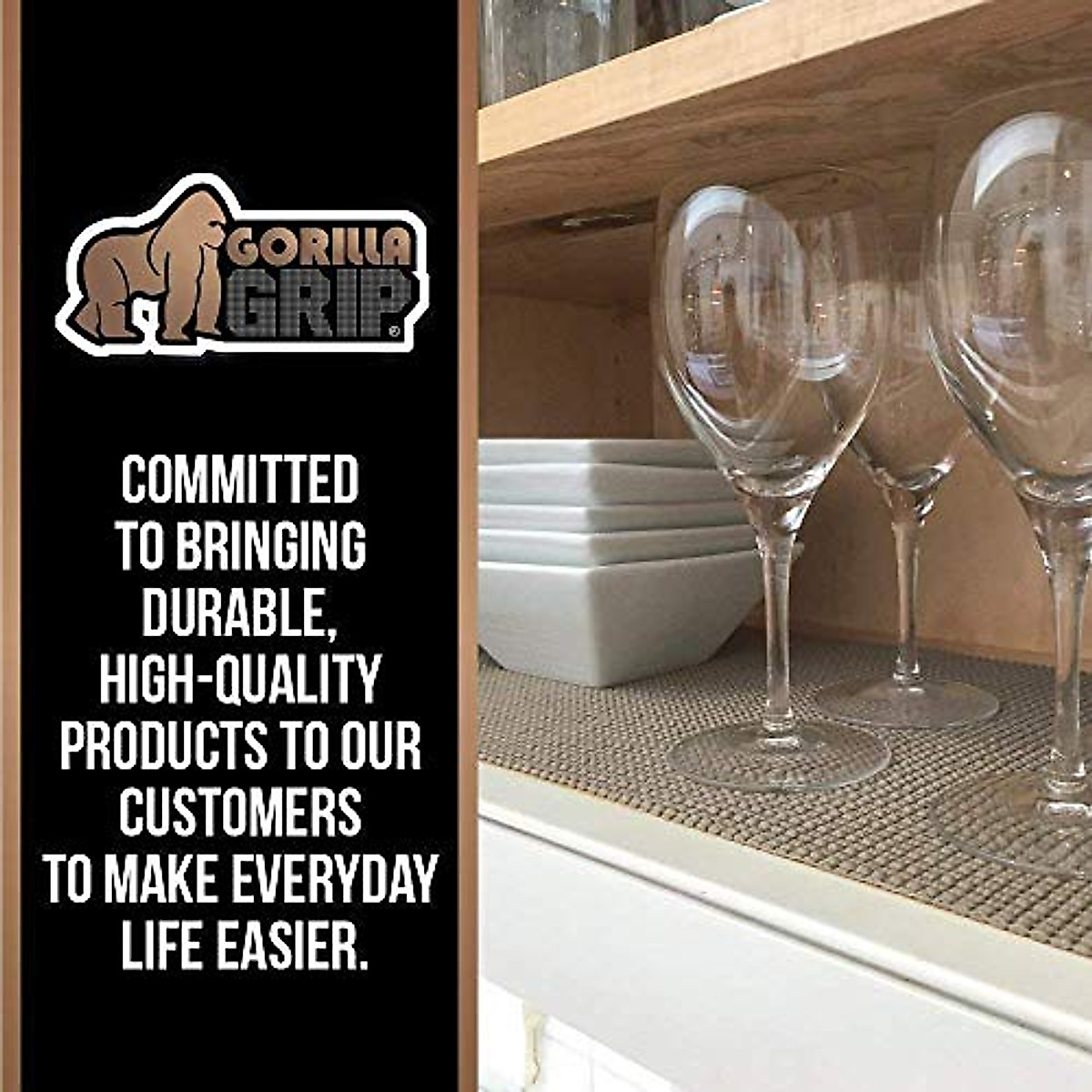 Gorilla Grip Drawer Liner and Refrigerator Liner, Drawer Liner Size 17.5x10 in Beige, and Refrigerator Liner Size 60x13 in Clear, 2 Item Bundle