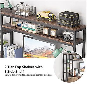 Tribesigns 55 Inch Computer Office Desk with 4 Drawers and Storage Shelf, Industrial Study Writing Table Workstation with Hutch and Bookshelf for Home Office (Brown)