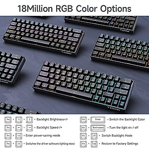 DIERYA T63 60% Wireless Mechanical Gaming Keyboard, Bluetooth/2.4G/Wired RGB Backlit Ultra-Compact 63 Keys Keyboard for PC/Mac Gamer, Typist, Traveler with Blue Switch-Black