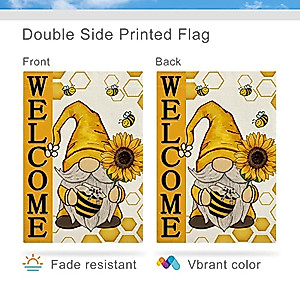CMEGKE Gnome Welcome Garden Flag, Sunflower Garden Flag, Gnome with Sunflowers Bee Yard Flag Spring Summer Vertical Double Sided Burlap Party Holiday Yard Home Farmhouse Outside Decor 12.5 x 18 In