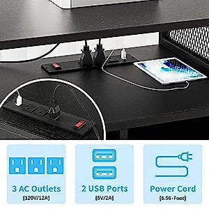 Osfvolr File Cabinet with Charging Station, Rolling Filing Cabinet with Locking Drawer for A4/Letter Size, Printer Stand with Open Storage Shelves with Wheels, File Cabinets for Home Office, Black