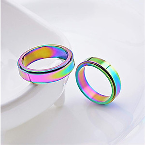 WOYNJI 3Pcs Stainless Steel Fidget Spinner Ring for Women Men Gay Lesbian LGBT Pride Anxiety Stress Relieving Rainbow Size 7