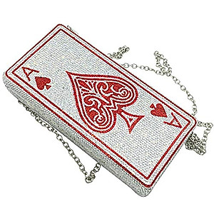 Novelty Poker Card Ace Of Hearts Evening Bags and Clutches for Women Crystal Clutch Bag Rhinestone Handbags Party Purse (Small, Heart A)