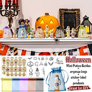 AwserTantue 71Pcs Christmas Mini Potion Bottles Decorations Set, Apothecary Bottles with Horror Stickers Pendants and Organza Bags for Winter Party Home Classroom Decor Witch Theme Party Supplies