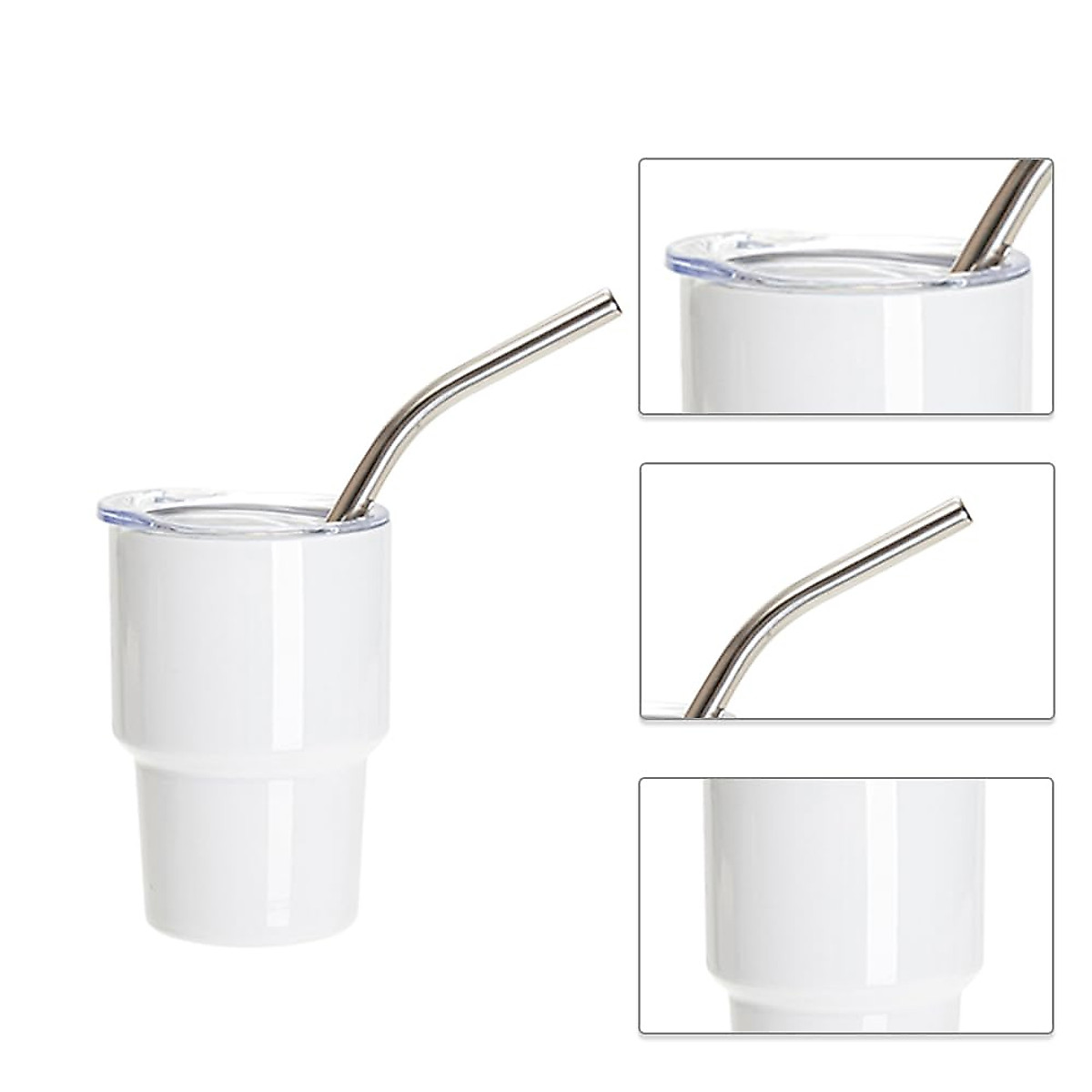 PYD Life 12 Pack 3 OZ Sublimation Shot Glasses Tumblers Blanks Bulk White Mini Wine Tumbler Stainless Steel Tumblers Cups with Lid and Straw for Sublimation Oven Printing