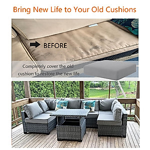 TECOSARA Patio Cushion Covers Replacement Outdoor Cushion Slipcovers Waterproof for Outdoor Furniture, 9 Pcs Patio Seat Cushions Replacement Covers for 5 Piece Outdoor Sectional Sofa, Grey