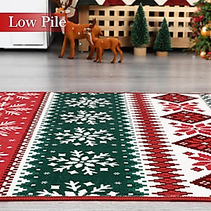 ROYHOME Hallway Runner Rug 2x6 Washable Christmas Runner Indoor Non-Slip Xmas Decorative Throw Floor Covers Boho Accent Festival Xmas Rug Farmhouse Rug Geometric Carpet for Living Room Bedroom, Red