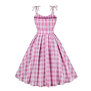 UNSERE Womens 2023 Trend Pink Princess Dresses Fashion Elegant Retro Halter Adult Cosplay Costume Formal Cocktail Prom Swing Dress 50s Vintage Sleeveless Polka Dot Movie Cosplay(Pink-f,X-Large)